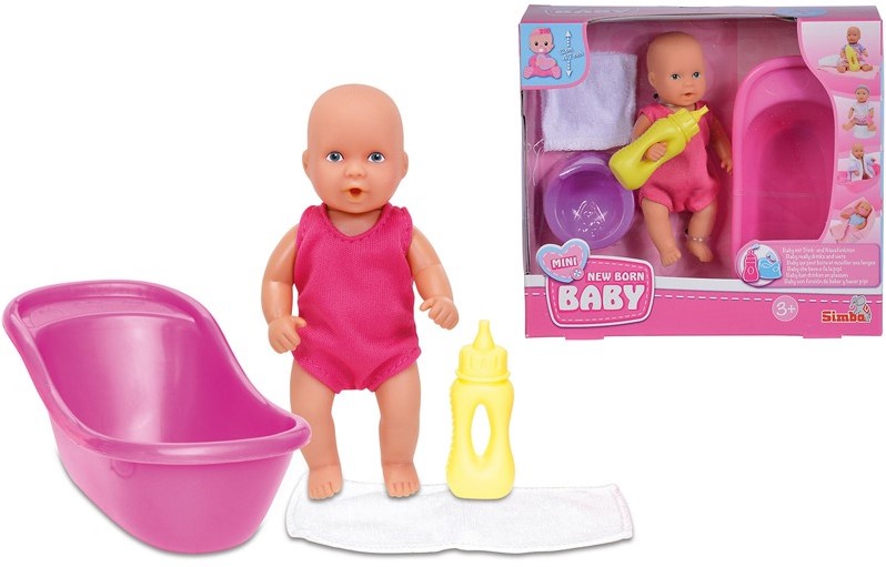 Simba Mini New Born Baby Pop 12cm met drink en plasfunctie 16x18cm