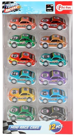 TURBO RACERS Set coches de rally pull back 12-Pack 13x30cm