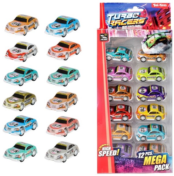 TURBO RACERS Set Rallyeautos zurückziehen 12er-Pack 13x30cm