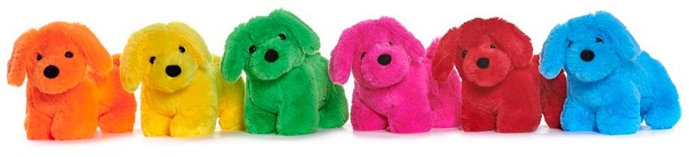 Plush Dog standing bright colours 6 assorted 23cm