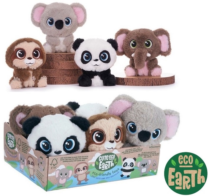 Cute Eco Earth Plush Baby Animals 4 assorted 16cm in display