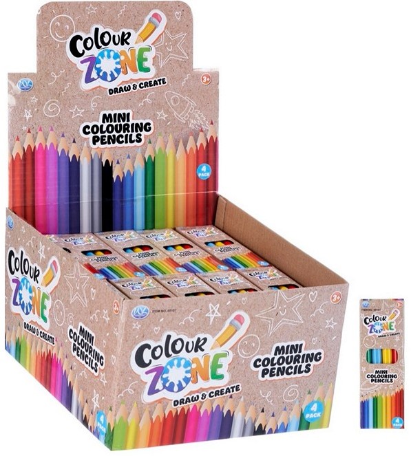 Mini-Colouring pencils Colour Zone 4-pack 3x9cm in display (120)