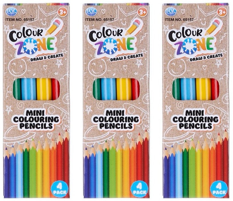 Mini-Colouring pencils Colour Zone 4-pack 3x9cm in display (120)