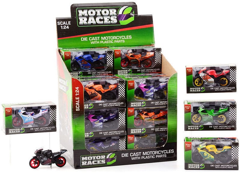 Super Bike Motor Set 1:24 im Display, 6 sortiert 9x5x6,2cm