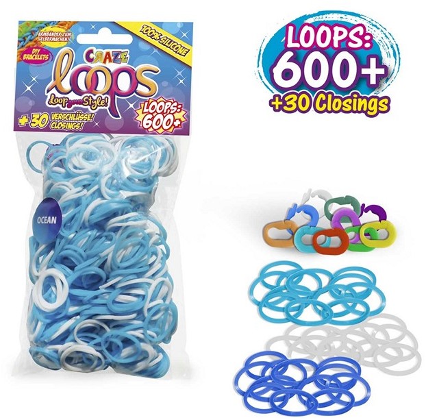 CRAZE Loops Loombands (600 pcs + 30 Clips) assorti 10x19cm