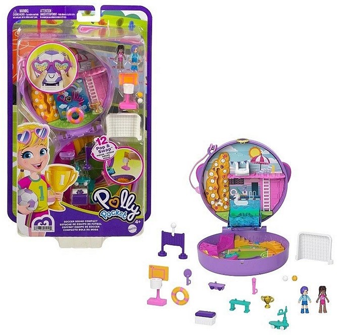 Mattel Polly Pocket Mini Playset Treasure Chest Soccer Squad Compact ...