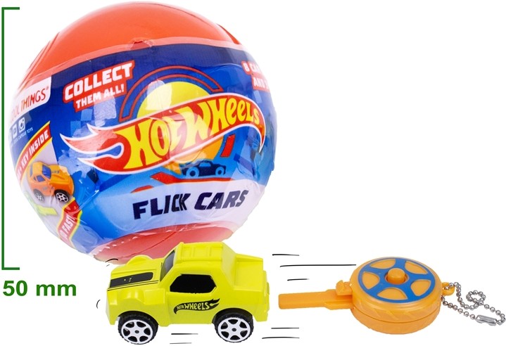 Capsule 50mm. Hot Wheels Flick Cars with launch key