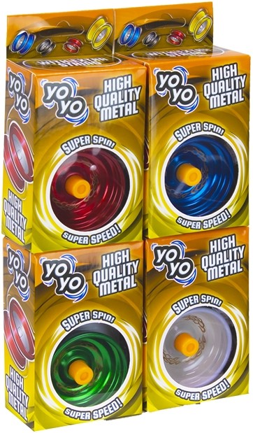 Yoyo steel box including additional string 4 assorted 7,5x4,5x14cm