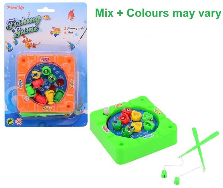 Fishing game wind-up Magnetic 8 fish + 2 rods 4 assorted 14x21cm