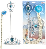 ICE PRINCESS Set with braid, tiara and staff princess 18x35cm