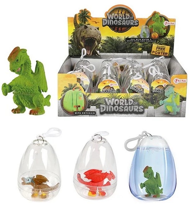 WORLD OF DINOSAURS Growing dinosaur in keychain 12,5x6,5cm 8 assorted ...