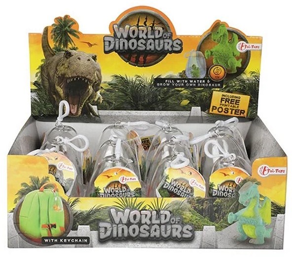 WORLD OF DINOSAURS Growing dinosaur in keychain 12,5x6,5cm 8 assorted ...