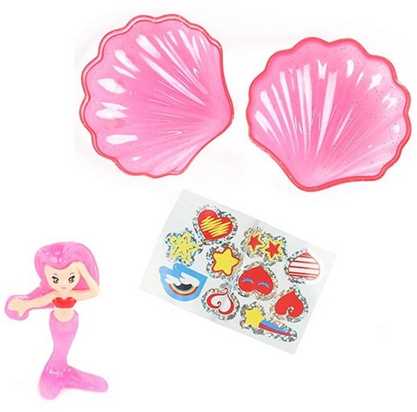 MERMAIDS Shell filled with mermaid + stickers 4 assorted in display 7x7cm
