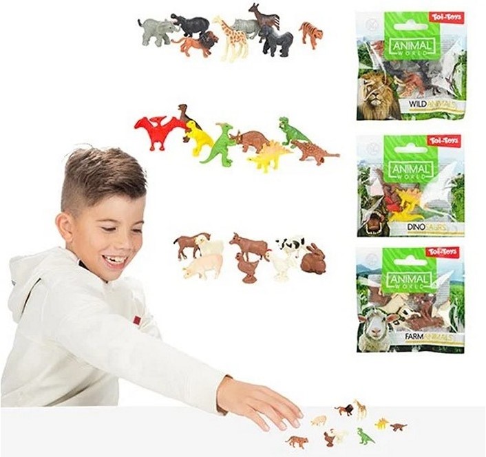 ANIMAL WORLD Set micro animales 8 piezas 3 surtidos 9x9cm